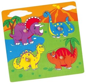 VIGA dřevěné puzzle s úchyty pro nejmenší DINO oranžová