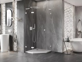 Mexen Lunar, L pětiúhelníkový sprchový kout naklápěcí doleva 100 x 100 cm, 8mm čiré sklo, bílý profil, 831L-100L-100P-20-00-L