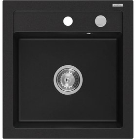 Mexen Vito granitový dřez 1-komorový 520 x 490 mm, černý, sifon chrom - 6503521000-77