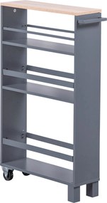 Kuchyňský úzký tříúrovňový regál na kolečkách, tmavě šedý, Kesper