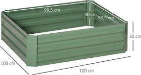 Zahradní truhlík HOMCOM 100x100x30 cm z pozinkované oceli v zelené barvě pro zeleninu a květiny |