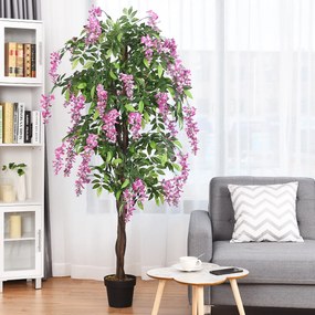 Costway Umělá rostlina Použitelná Umělá palma Umělý strom 180 cm, růžový