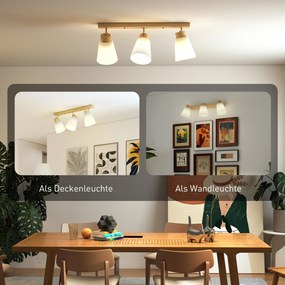 Stropní svítidlo LED 40W stropní svítidlo s dvojitou montáží a 90° nastavitelnou hlavou se 3 paticemi E27 přírodní dřevo
