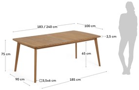 Akátový rozkládací zahradní stůl Kave Home Hanzel 183-240 x 100 cm