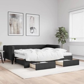 Válenda s přistýlkou a zásuvkami černá 90 x 190 cm textil 3196644