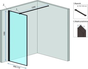 Rea - Bler sprchová zástěna 70x195cm, 8mm sklo, čiré sklo/černý profil, REA-K7636