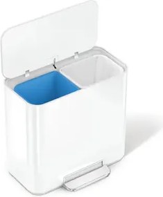 Simplehuman DUAL MINI bílá ocel / Pedálový odpadkový koš na tříděný od