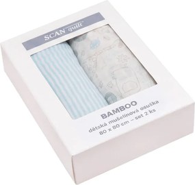 SCANquilt dětská mušelínová osuška BAMBOO - set 2 ks proužky+zvířátka světle modrá dětská osuška