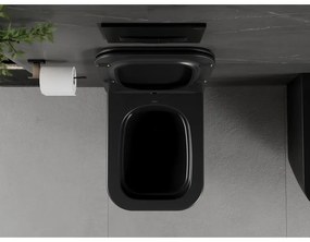 Mexen Madox, Rimless závěsná wc mísa 515x365x350 mm s pomalu padajícím sedátkem SLIM z duroplastu, černá matná, 30154070