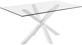 OnaDnes -20% Skleněný jídelní stůl Kave Home Argo 180 x 100 cm s bílou kovovou podnoží