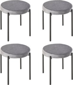 HOMCOM Set 4 stohovatelných jídelních židlí, kuchyňské barové židle s polstrovaným sedákem, sametový vzhled, kovová šedá 41,5 x 41,5 x 46 cm | Aosom