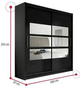 Expedo Posuvná šatní skříň CARLA III se zrcadlem, 180x215x57, bílá mat