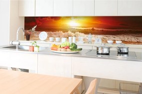 DIMEX | Fototapeta do kuchyně Vlny v západu slunce KI-350-204 | 350 x 60 cm | červená, oranžová, hnědá, žlutá