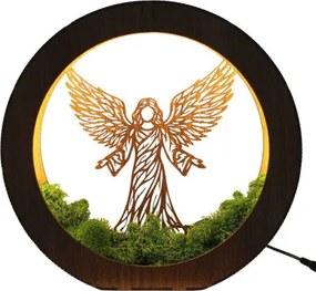 Dřevěná LED lampa s mechem – Anděl I SENTOP LED0606
