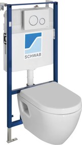 Sapho , Závěsné WC NERA s podomítkovou nádržkou a tlačítkem Schwab, bílá, NS952-SET5