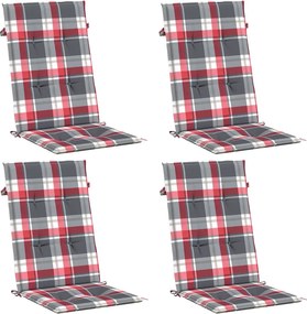 Podušky židle vysoké opěradlo 4 ks červené kárované 120x50x3 cm 314126