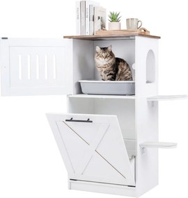 Costway Skříňka na stelivo pro kočky 115 cm Moderní skrytý domeček pro kočky s 2