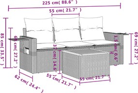 vidaXL 4dílná zahradní sedací souprava s poduškami polyratan [3224436] Barva: Černá