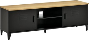 HOMCOM TV Stojan pro televizory do 55'' s 2 skříňkami, nastavitelné nohy, černý kovový rám, přírodní dřevěný vršek, 150 x 40 x 50 cm