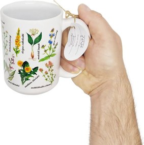 Keramický hrnek Bylinky, 450 ml – s malovanými ilustracemi 16 bylinek, český design