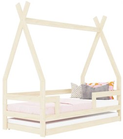 Benlemi Dětská dřevěná postel SAFE 5v1 ve tvaru teepee se zábranou a přistýlkou Zvolte barvu: Nelakovaná, Zvolte rozměr: 90x200 cm, Zvolte zábranu: Se dvěma zábranami