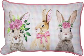 Růžový károvaný polštář s králíčky Rabbio - 45*15*35cm