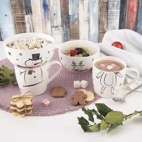 Bílý porcelánový set hrnku a misky s vánočním motivem 2 ks 350 ml – Orion