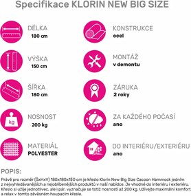 Kondela Závěsné houpací křeslo, světle šedá, KLORIN NEW BIG SIZE CACOON HAMMOCK