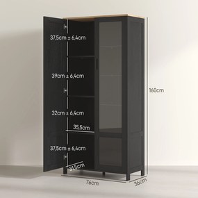 HOMCOM Kuchyňská Skříň, Kuchyňský Buffet, Vitrína, Úložná Skříň se 2 Dveřmi včetně 1 Skleněných Dveří - Úložná Jednotka s Nastavitelnými Policemi a 9…