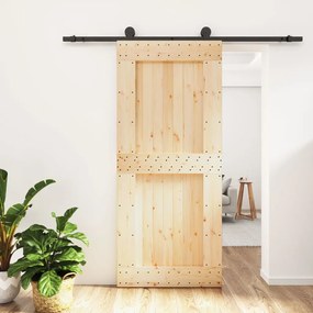 Posuvné Dveře S Kováním 90 X 210 Cm Masivní Borové Dřevo
