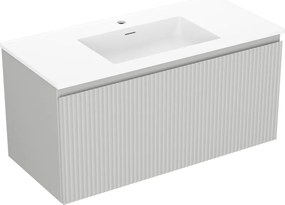 Mexen Rivel, koupelnová skříňka 100 cm s umyvadlem Otis, 1 zásuvka, drážkovaná, šedá matná/bílá, 91A20-10047-1-BF62-W18M01