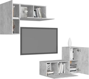 4dílný set TV skříněk betonově šedý dřevotříska 3079108