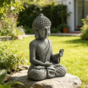Outsunny Zahradní socha, sedící Buddha z oxidu hořečnatého, duchovní dekorace 32 x 23 x 51 cm, tmavě šedá