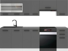 Kuchyňská linka Belini Premium Full Version 240 cm šedý mat s pracovní deskou LILY TOR LILY/0/WT/SR/B/B1