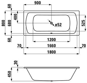 Laufen Moderna Vana plechová 180x80 bez noh H2250600000401