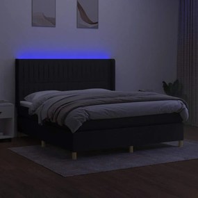 Box spring postel s matrací a LED černá 180x200 cm textil 3139055
