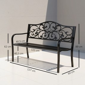 Outsunny zahradní lavice 3místná ocelová lavice s litinovými područkami černá 127x60x89cm pro zahradu terasu balkon | Aosom.de