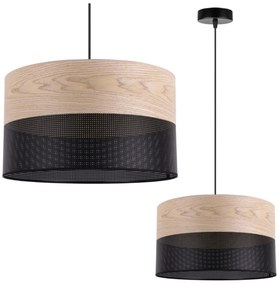 Light Home Závěsné svítidlo Wood, 1x béžová dubová dýha/černé plastové stínítko, (fi 35cm)