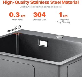 Kuchyňský dřez 40 cm Topmount Jednomístná vestavná umyvadlo z nerezové oceli Černá