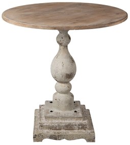 Bílo hnědý dřevěný odkládací stolek s vyřezávanou nohou - Ø 80*82 cm