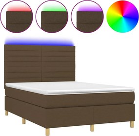 Box spring postel s matrací a LED tmavě hnědá 140x200 cm textil 3135520
