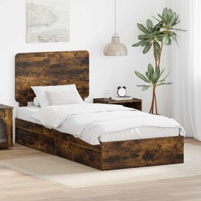 Postel s úložným prostorem se zásuvkou Kouřový dub 100 x 200 cm 3412718