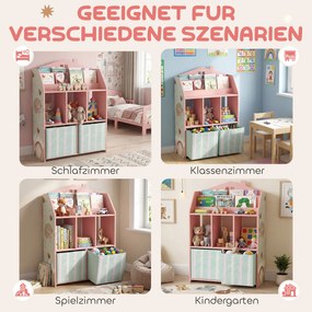 Dětský regál Dětský regál se 2 látkovými zásuvkami otevřený Regál pro 3-8 let 62,5x30x91,5 cm Růžový