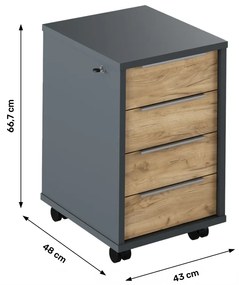 Kancelářský kontejner se zámkem Hamila NEW TYP 30 (grafit + dub artisan). 1028786