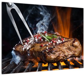 Skleněný obraz steaku na grilu (70x50 cm)