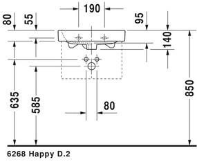 Duravit Happy D.2 - Umývátko do nábytku, 1 otvor pro armaturu propíchnutý, 50 x 36 cm, bílé 0710500000