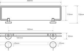 Sapho Sapho, X-ROUND E polička skleněná s výklopnou hrazdou 300x130mm, mléčné sklo, chrom, XR607