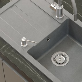 Šedý kuchyňský granitový dřez QUADRON READY- MAX + BATERIE A DÁVKOVAČ NA SAPONÁT