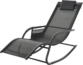 Zahradní houpací křeslo Outsunny s polstrovanými opěrkami, opěrkou hlavy a boční kapsou, nosnost 120 kg pro zahradu, terasu a patio 150x62x88 cm Černé