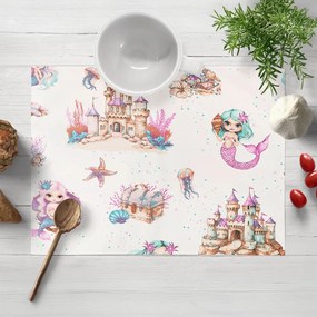 Biante Dětské bavlněné prostírání na stůl Sandra SA-567 Mořské víly a království na bílém 30x40 cm